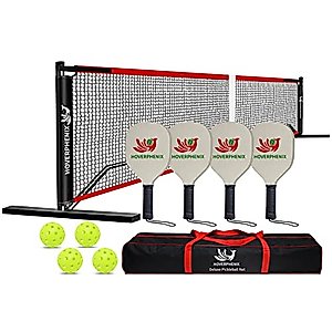 Hoverphenix Pickleball Set with Net for Driveway, Portable Regulation Size Pickleball Net System with Paddle Set of 4, Outdoor Pickleballs, Carry Bag, Weather Resistant Metal Frame