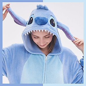 NEWCOSPLAY Unisex Adult Onesie Stitch Pajamas Animal One Piece Costume Cosplay Sleepwear (Stitch, X-Small)