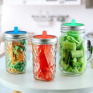 Fermenting Lids Fermentation Lids, 5PCS Silicone Waterless Airlock Fermenting Lids, Automatic Venting Wide Mouth Mason Jar Lids, Reusable Pickle Pipes for Wide Mouth Jars