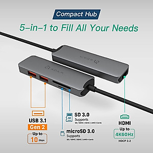 ADAM elements USB-C Gen2 Hub/Laptop Docking Station – CASA Hub A05 5in1 Multiport Adapter for Mac & PC Series - USB-A 3.1 Gen2 x2, HDMI, SD & microSD Card Reader