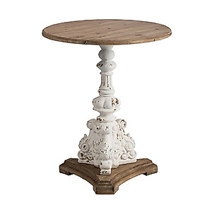 A&B Home 44126 Antique Round Side Table, Natural, White
