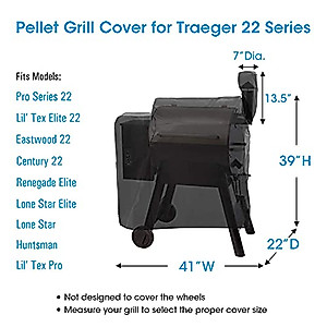 Unicook Heavy Duty Waterproof Wood Pellet Grill Cover, Full Length Grill Cover, Fade and UV Resistant Material, Compatible for Traeger 22 Series Pellet Grill, Z Grill 550B and More, Black