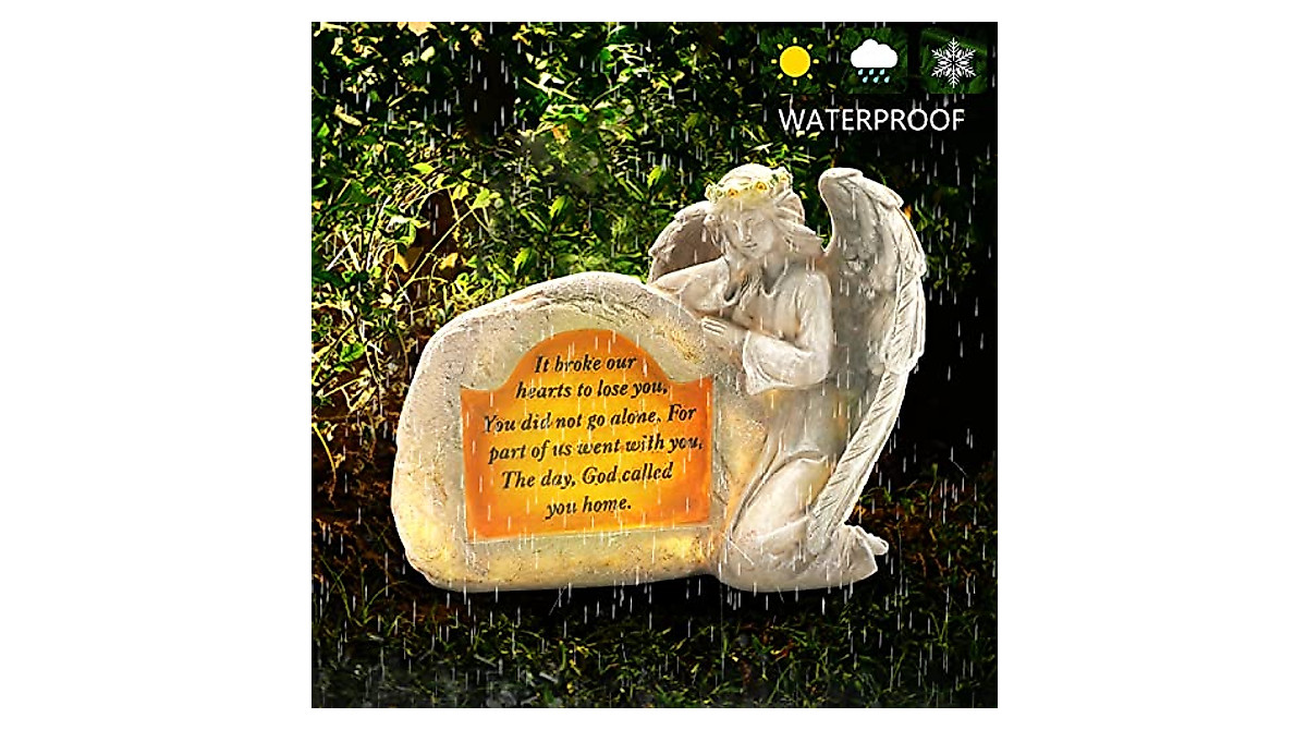 Solar Angel Memorial Stone with Solar LED Light | Garden & Cemetery Decor