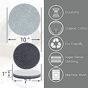 X Large 10 Inches Potholders Set 5 Pcs Trivets Set 100% Cotton Hand Woven Round Place Mats for Kitchen Absorbent, Insulated, Scratch Free Table Protection 2 Pcs 10" and 3 Pcs 7"