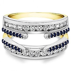 Ritika Created Round Cut Blue & White Diamond in 925 Sterling Silver 14K Two-Tone Gold Over Cathedral Classic Ring Guard Ring for Women