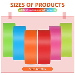 Chinco 6 Pieces Flourescent Flagging Tape Neon Ribbon Multipurpose Plastic Ribbon 30m x 6 Rolls Non Adhesive Tree Marking for Boundaries and Hazardous Areas Workplace(Bright Colors, 1 Inch)