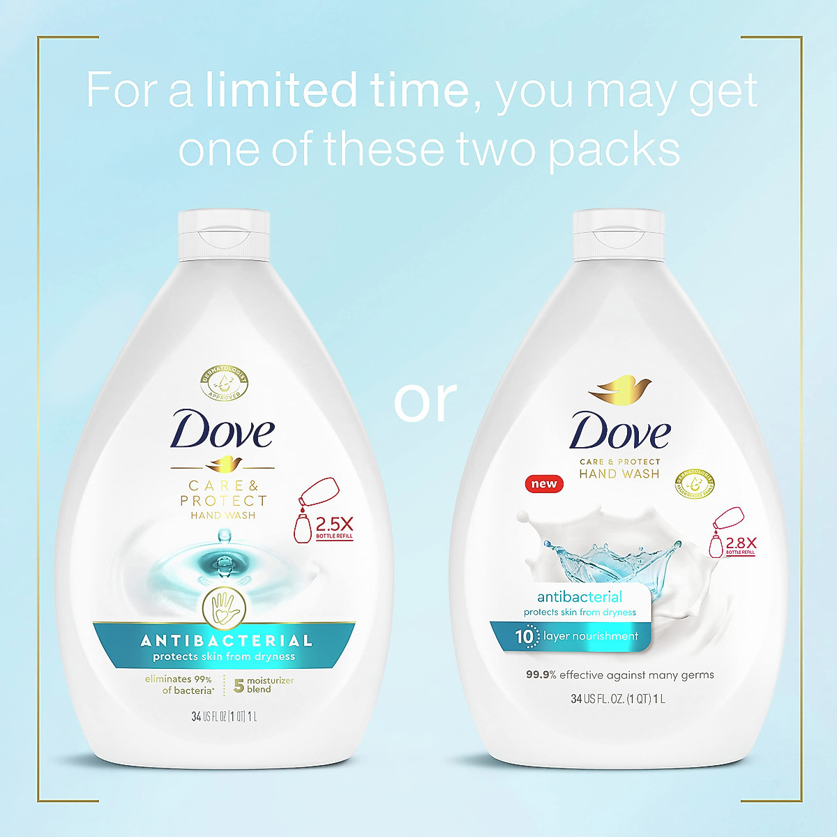 Dove Antibacterial Hand Wash Care & Protect Pack of 3 Protects Skin from Dryness, Moisturizers More Than The Leading Ordinary Hand Soap, 34 oz