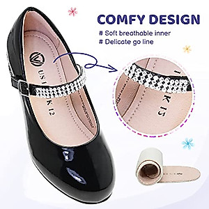 LseLom Girls Dress Shoes with Rhinestone Mary Janes for Girls Hook and Loop Party Sparkly Heels Shoes Black Big Kid 2