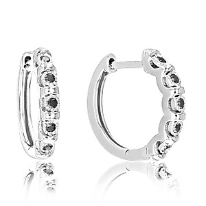 Vir Jewels 1/10 cttw Black Diamond Hoop Earrings .925 Sterling Silver 10 Stone Prong 2/3 Inch