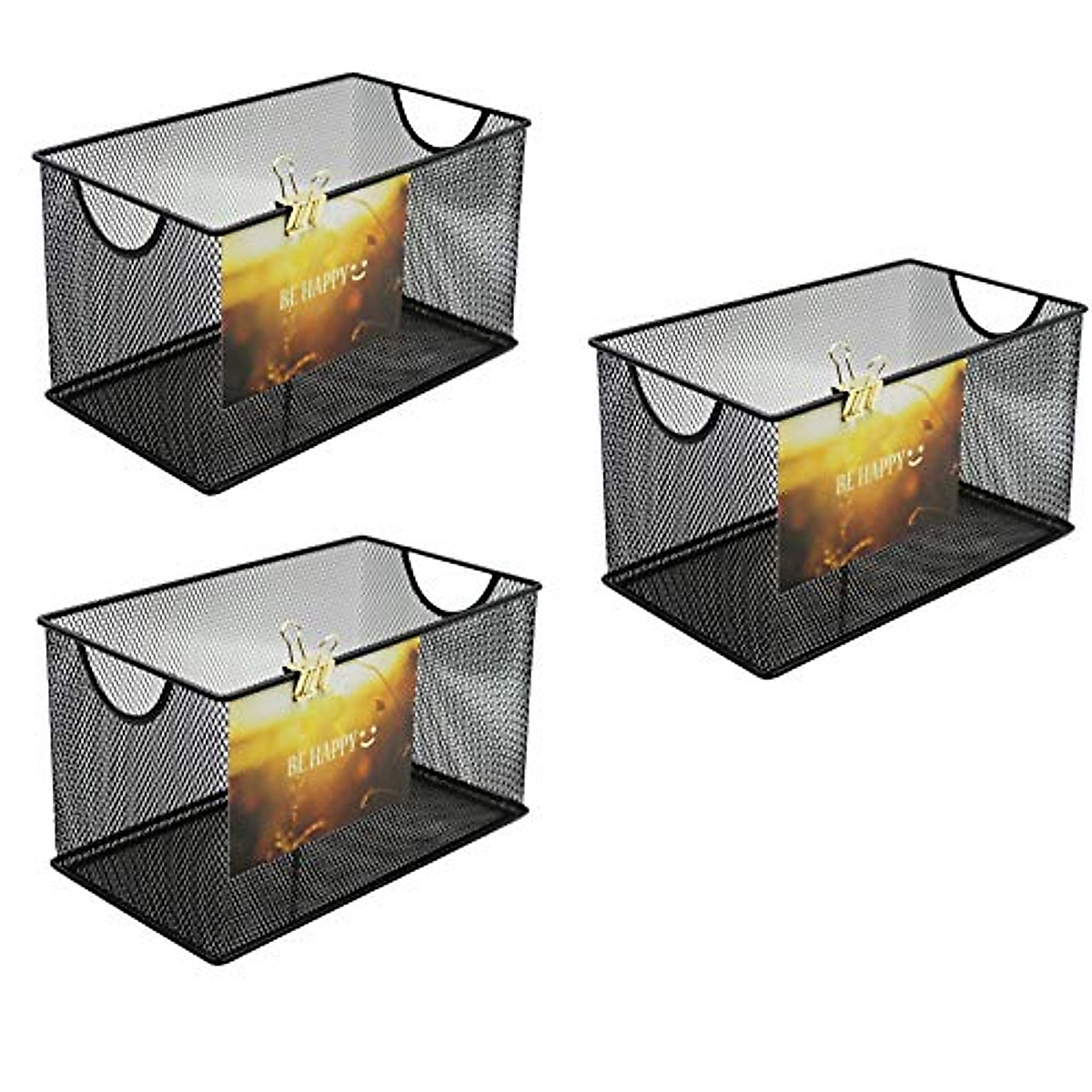 GOLDORCLE Set of 3 Household Wire Mesh Metal Steel Storage Basket Organizer CD Storage Boxes Organizer Bin Container Tote with Handles for Home Office 10.5" x 5.5" x 5.5"