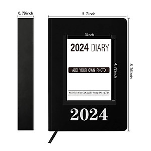Holoary 2024 Diary, Daily Planner, January 2024 - December 2024 with 12 Monthly Tabs, 5.7’’×8.3’’ Appointment Notebook with Calendar, Inner Pocket and Sticker (Black)