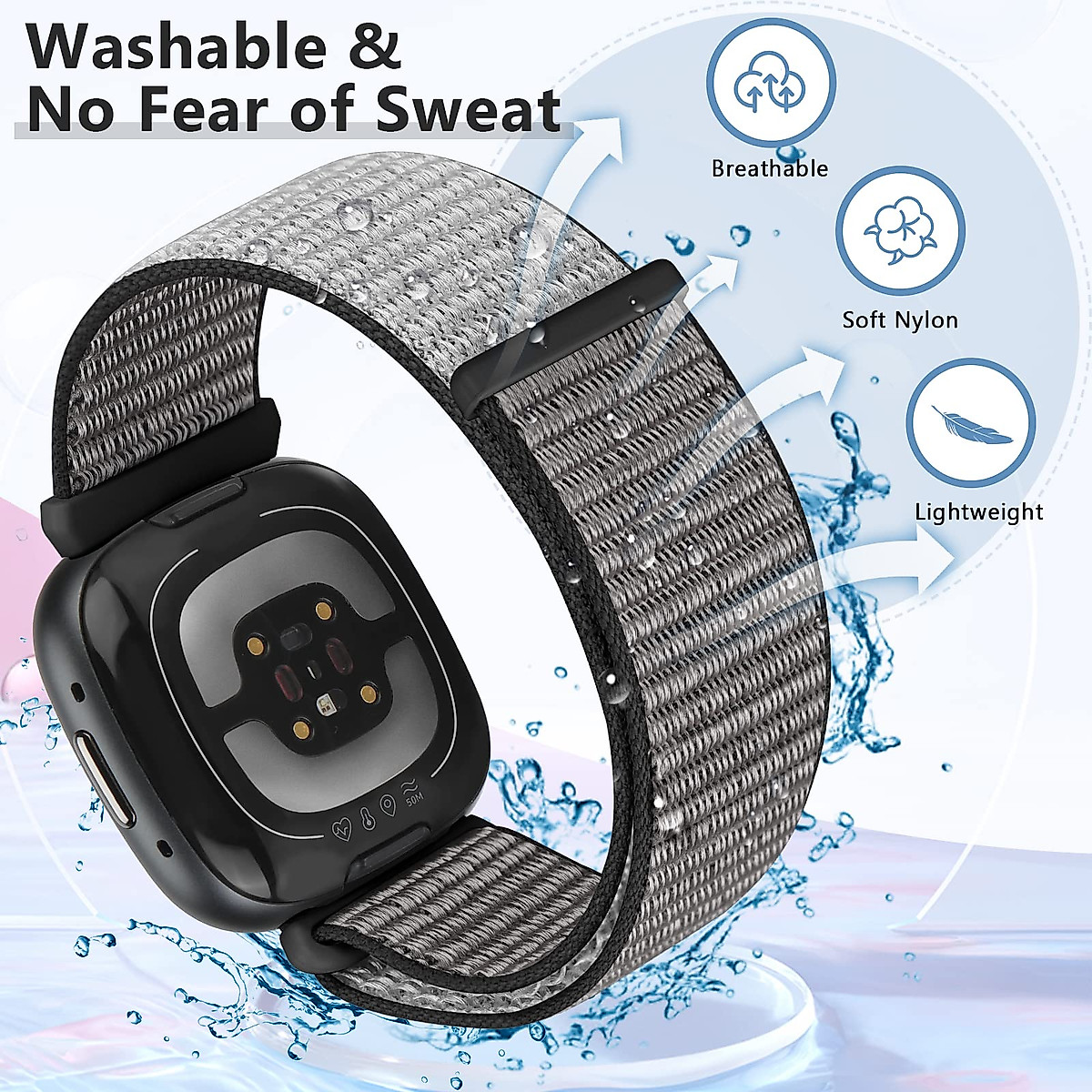 Bcuckood Nylon Loop Compatible with Fitbit Sense 2/Fitbit Sense/Fitbit Versa 4/Fitbit Versa 3 Bands, Women Men Soft Nylon Adjustable Breathable Strap Solo Loop Replacement Wristband