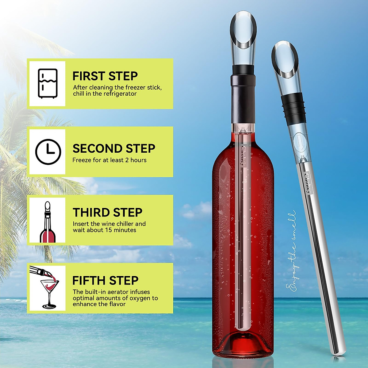 Wine Chiller - Wine Cooler Stick, 3 in 1 Stainless Steel Wine Bottle Chiller with Aerator and Pourer, The Best Holiday Gifts.