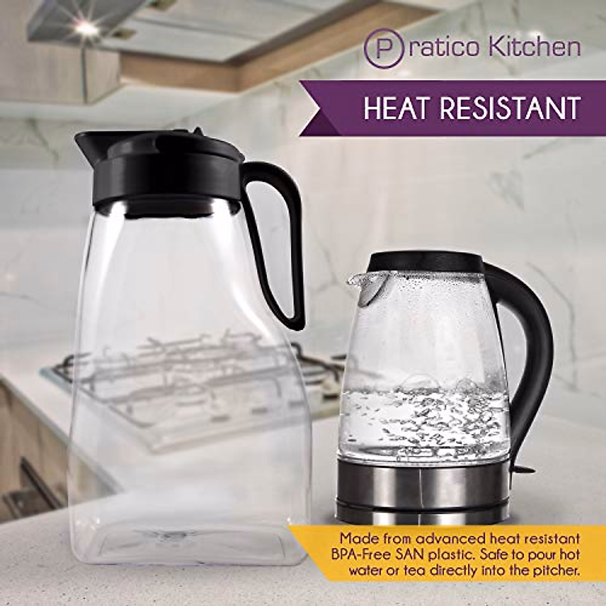 Pratico Kitchen LargePour Water, Juice, and Beverage Airtight Pitcher, Made in Japan, 3.2 qt, 102 oz, Black