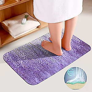 Habilboi Bath Mat Set 3 Pieces Bathroom Mat Field of Floral Spring Purple Flowers 16x24inch Non-Slip Bathroom Decor Doormat Runner Rugs, U-Shaped Toilet Floor Mats, Toilet Seat Cover