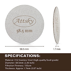 Attsky 58.5mm Espresso Puck Screen, Espresso Filter for 58mm Portafilter Filter Basket, Reusable Espresso Screen with 1.7mm Thickness 150μm 316 Stainless Steel
