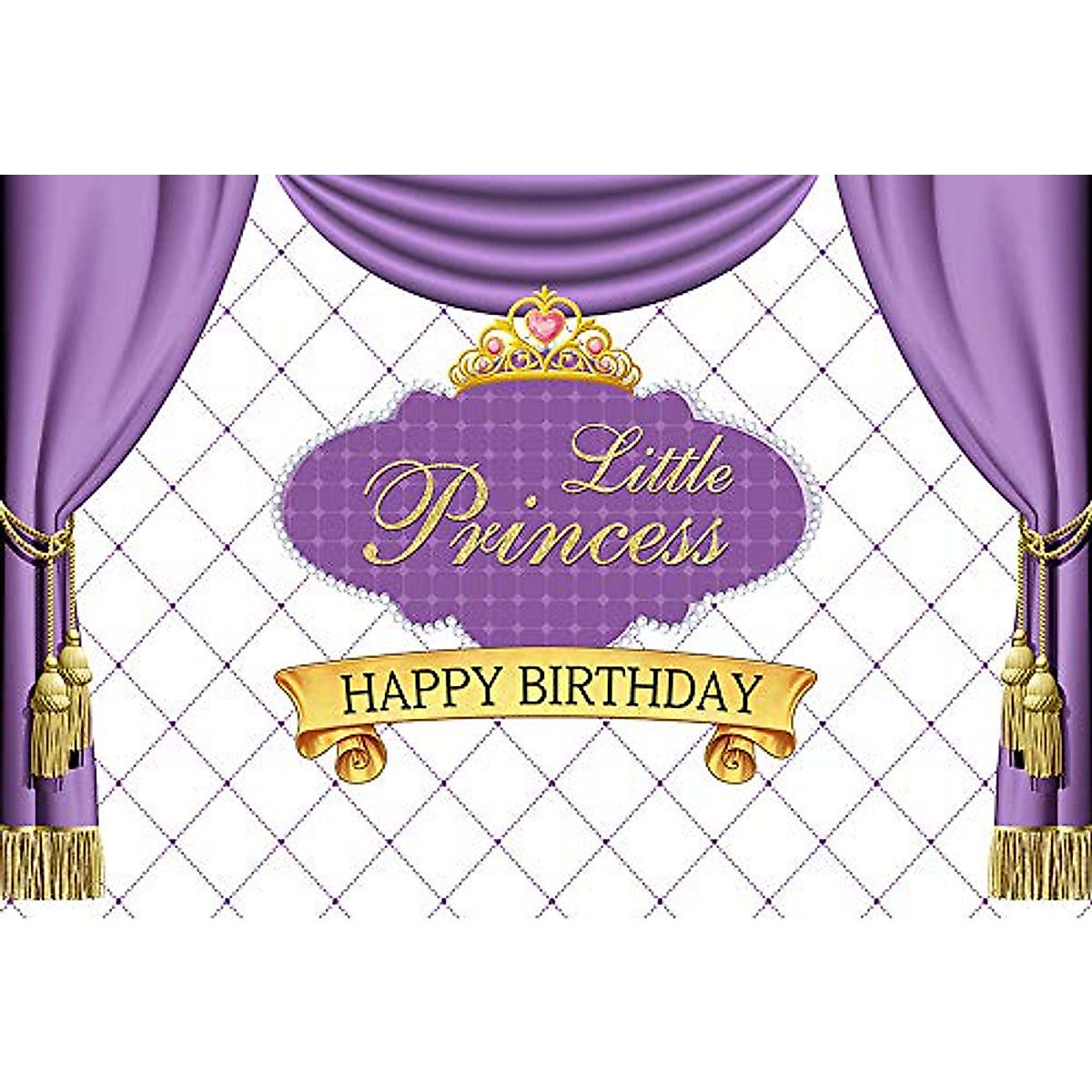 MEHOFOTO Little Princess Happy Birthday Party Decorations Photo Studio Booth Backdrop Purple Curtain Gold Crown Girl Photography Background Banner 7x5ft