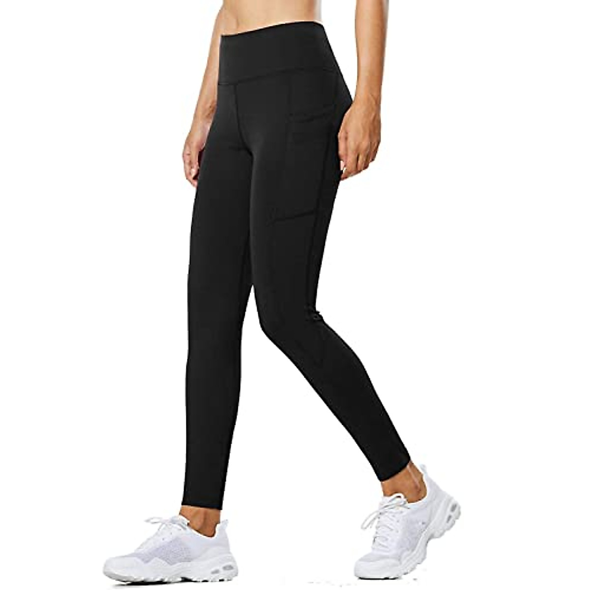 BALEAF Women's Fleece Lined Water Resistant Legging High Waisted Thermal Winter Hiking Running Pants Pockets Black Medium