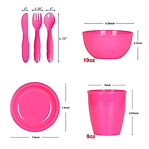Youngever 54 pcs Plastic Kids Dinnerware Set of 9 in 9 Peach Colors, Toddler Dining Set, Cups, Kids Plates, Kids Bowls, Flatware Set, Kids Dishes Set