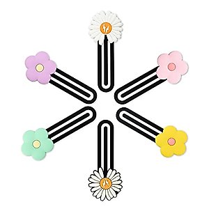 6 Pack Flower Bookmarks for Kids Spring Summer Floral Page Holder Cute Colorful 3D PVC Daisy Non-Slip Clip Book Marker Reading Accessories for 100th Day of School Gift Women Girls Book Lovers