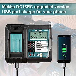 DC18RF Charger Compatible with Makita 14.4V/18V Lithium-ion Battery,3.5A with USB Interface Charging for BL1815 BL1820 BL1830 BL1840B BL1850 BL1860 BL1450 Replacement Charger for DC18RC