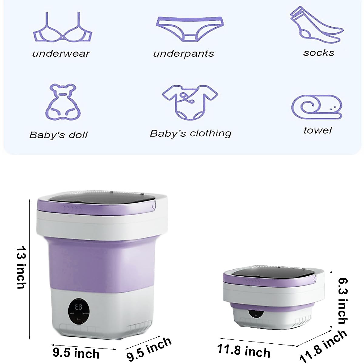 WesGen Portable Washing Machine,Foldable Touch Screen Mini Washing Machine,Small Washing Machine for Underwear,Baby Clothes or Small Items,for Apartments,Camping,(7.5 Liters),Purple (WE322)
