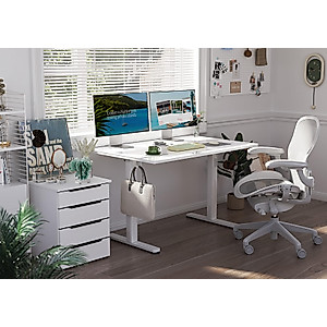 Claiks Glass Standing Desk, Small Electric Standing Desk Adjustable Height, 40 Inch Adjustable Stand Up Desk, Quick Install Home Office Computer Desk, Super White