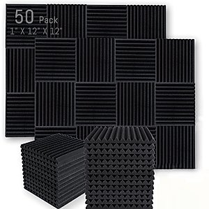 Wiberation 50 Pack Acoustic Foam Panels 1" X 12" X 12" Wedge Soundproof Foam for Studios, Recording Studios, Home Studios