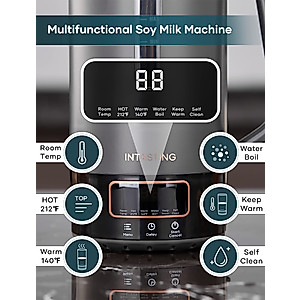 INTASTING Automatic Nut Milk Maker, Glass Inner, Homemade Almond, Oats, Etc Grain, Soy Milk Machine with 6 Preset, Keep Warm, Delay, Boil Water, Blende, Self-Clean, Boil-Dry Protection, Easy Clean
