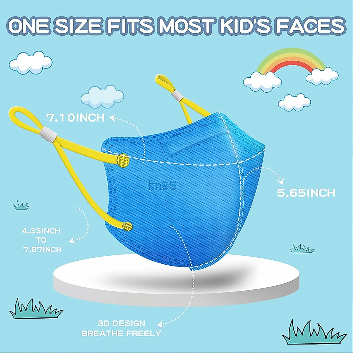 ChiSip 50Pcs KN95 Face Mask for Kids, 5-Layers Breathable KN95 Masks with Cartoon Pattern for Children Boys Girls, Multicolored Safety Masks