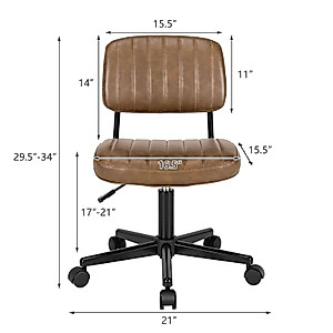 COSTWAY Armless Desk Chair with Wheels, PU Leather Computer Task Chair with Low Back Lumbar Support, Height Adjustable Rolling Home Office Chair for Kids Teens Adults, Brown