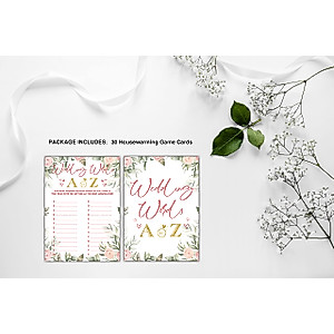 Bridal Shower Games - Wedding Words A to Z Wedding Party Game - Boho Floral Greenery Bachelorette/Engagement Party Supplies Activities - Pack of 30 Game Cards (A07)