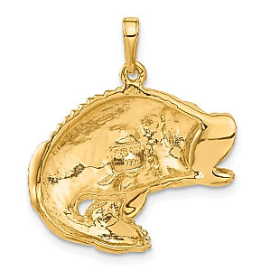 IceCarats 14K Yellow Gold Bass Fish Necklace Charm Pendant 31mm x 27mm Only