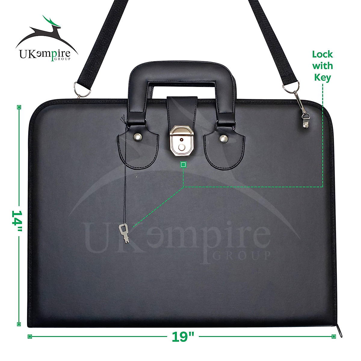 Premium Art Portfolio Leather Bag 14 x 19 (inches) with Lock and Key, Executive Briefcase Style Carrying Case with Handle & Shoulder Strap, Artwork Storage for Posters, Canvas, Drawing Supplies