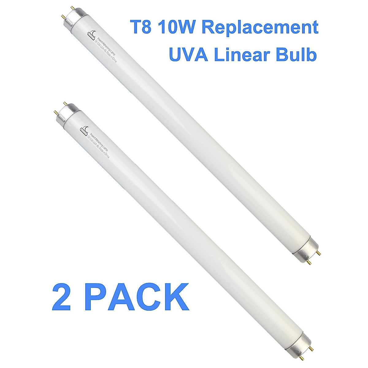 CHKADAWA BL T8 F10W 2 Pack Replacement Bulbs for Aspectek, LiBa 20W Indoor Device, F10T8 BL368nm 10 Watt Tube G13, 13'' Linear Black Light Fluorescent Tube.