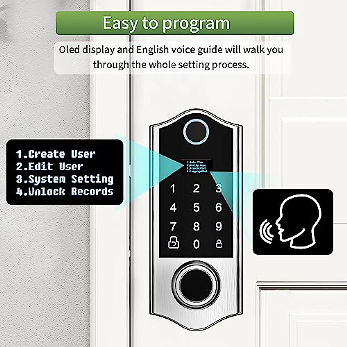 Harfo Fingerprint Door Lock with 2 Lever Handles, Smart Door Lock, Keyless Entry Door Lock, Door Locks with Keypads, Front Door Lock Set, Keypad Door Lock with Handle (Satin Nickel)