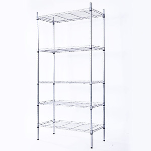 GODECOR 5-Tier Wire Shelving Unit Height Adjustable Metal Shelf, Ideal for Kitchen, Office, Laundry (29.1" L x 13.4" W x 59.1" H), Silver Gray