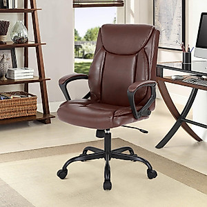 Home Office Chair Ergonomic Desk Chair PU Leather Task Chair Executive Rolling Swivel Mid Back Computer Chair with Lumbar Support Armrest Adjustable Chair for Men Brown