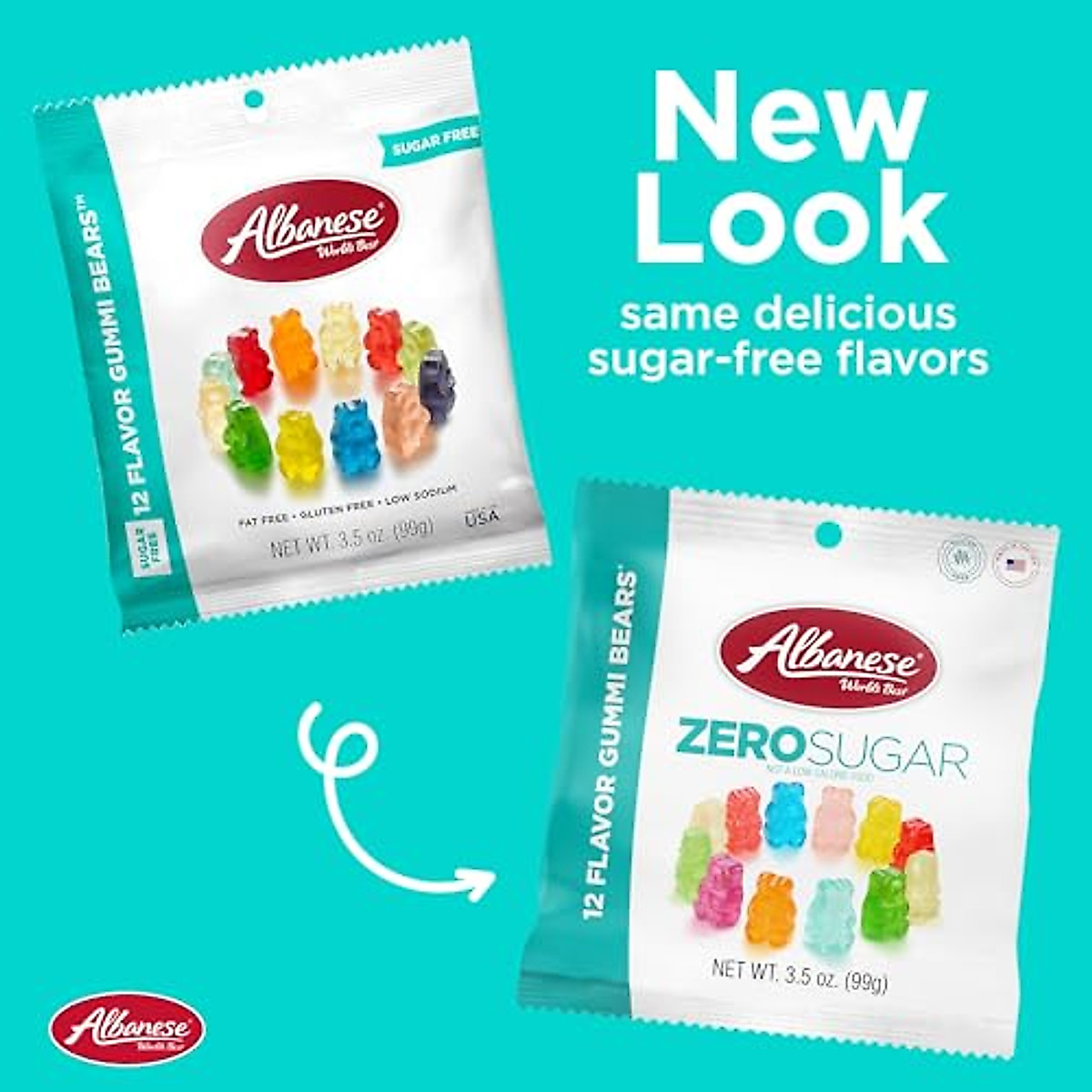 Albanese World's Best Zero Sugar Candy, 12 Flavor Gummi Bears, 3.5 Ounce (Pack of 12), Packaging May Vary
