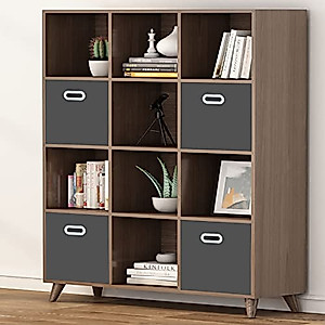 SEVENDOME Fabric Cloth Storage Bins,Fabric Cube Organizer with Dual Handles Foldable Cube Storage Baskets for Home Bedroom Storage,Set of 3, Gray