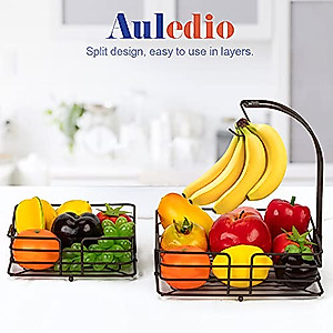Auledio GGG-123 2-Tier Square Countertop Fruit Vegetables Basket Bowl Storage With Banana Hanger, Brone, 1 PACK