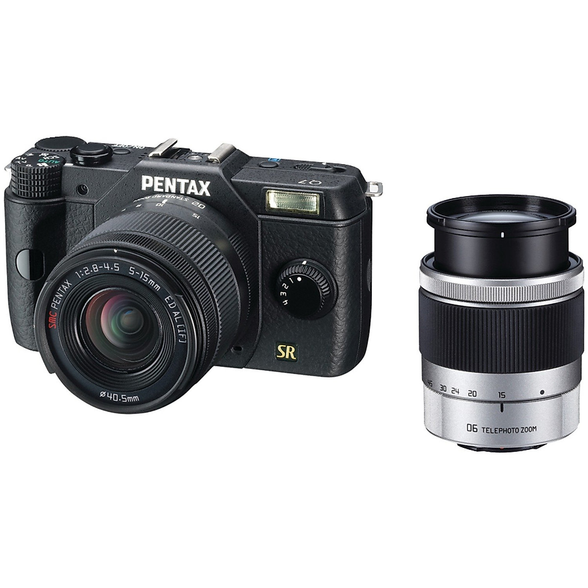 Pentax Q7 12.4MP Mirrorless Digital Camera with 02 Standard Zoom 5-15mm f2.8-4.5 and 06 Telephoto Zoom 15-45mm f2.8 Lenses (Black)
