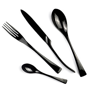 JANKNG 20-Piece 18/10 Stainless Steel Flatware Set Mirror Polishing Black, Serive for 4
