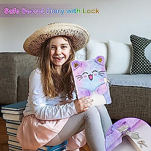 PJDRLLC Cat Diary with Lock, Gift for 6 7 8 Year Old Girl, Secret Diary Journal Notebook with Coin Purse, Bracelet, Multicolored Pen, Post-it Note, Stickers, Practical Gift for Birthday (A Happy Cat)
