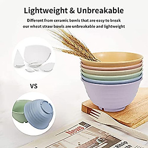 SGAOFIEE Unbreakable Cereal Bowls - 30 OZ Wheat Straw Fiber Lightweight Bowl Sets of 6 - with 6 Spoons & 6 Forks - for Rice Noodle Soup Breakfast Bowls - Dishwasher & Microwave Safe