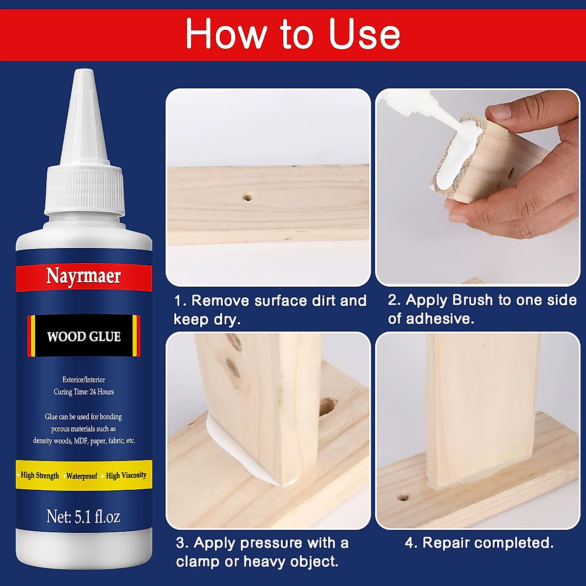 Clear Wood Glue, Professional Furniture Repair Glue, Waterproof Glue for Wood, Crafts and Furniture (WGN1-150g)