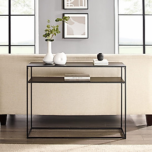 Crosley Furniture Braxton Sofa Console Table with Storage Shelf for Hall, Entryway, or Living Room, Matte Black