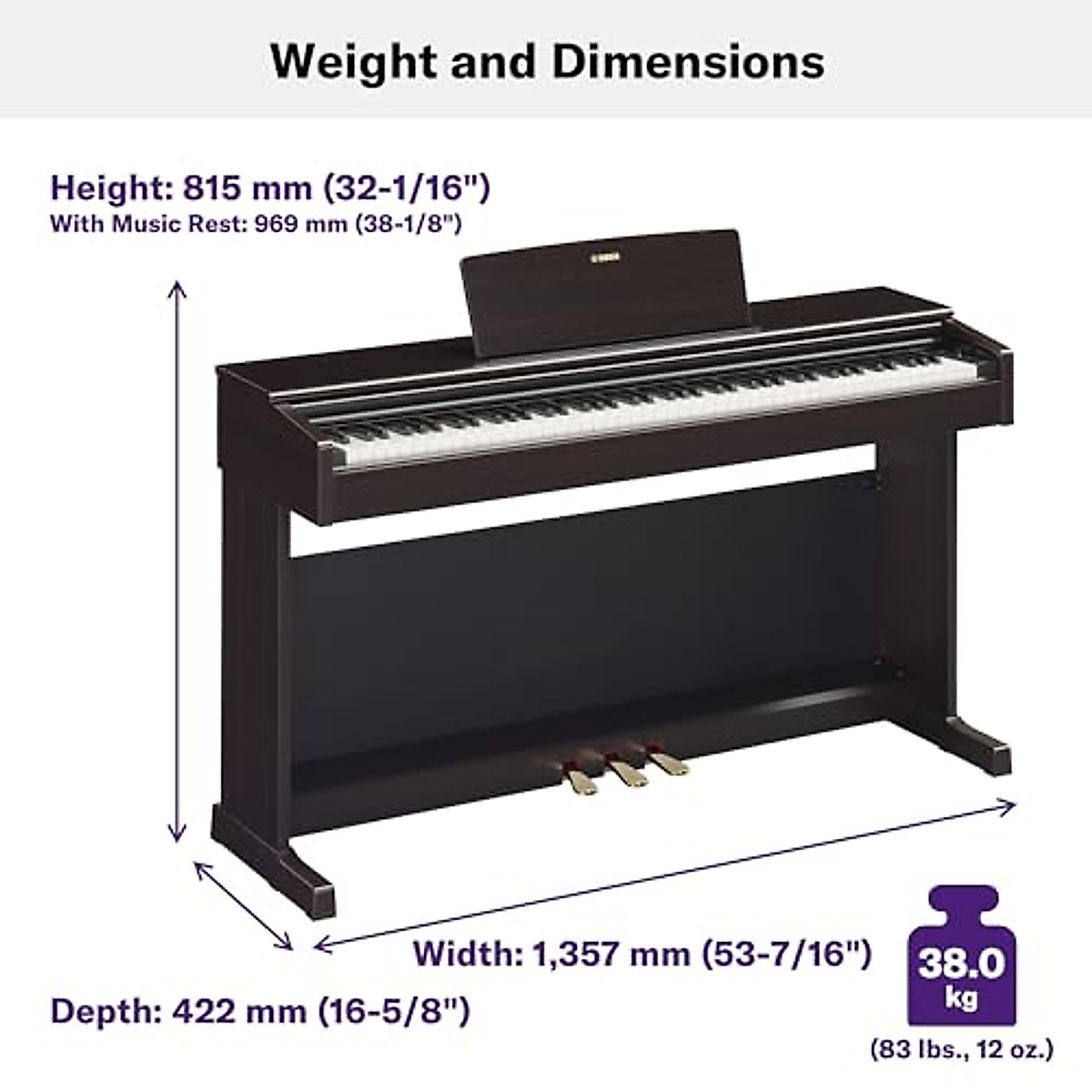 Yamaha Arius, 88-Key Weighted Action Digital Aspiring Musicians, CFX Concert Grand Piano Voice, 3-Pedal Unit, Bench Included, Classic Upright Design, Black, (YDP145B)
