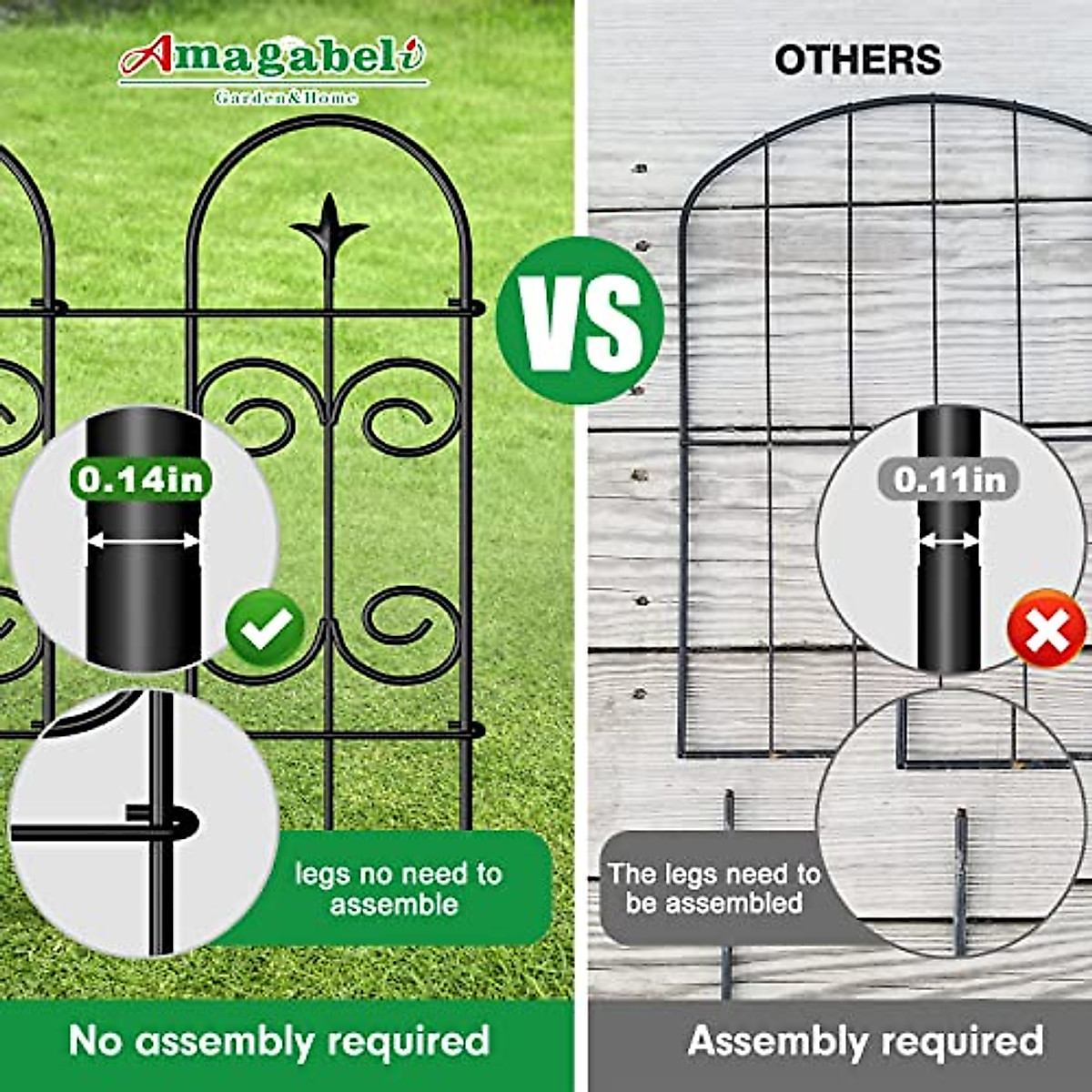 Amagabeli 8 Panels Decorative Garden Fence 10ft (L) x 32in(H) Garden Fencing Animal Barrier for Dog Rustproof Black Iron Border Fence Edging Metal Wire Fencing for Outdoor Patio Vinyl Flower ET046