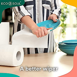 ECO SOUL 100% Bamboo Kitchen Paper Towel Set of 6 Rolls | 900 sheets, 150 sheets per roll | 2 Ply Ultra Absorbent, Eco-friendly, Sustainable, Soft Paper Towel, Food Safe